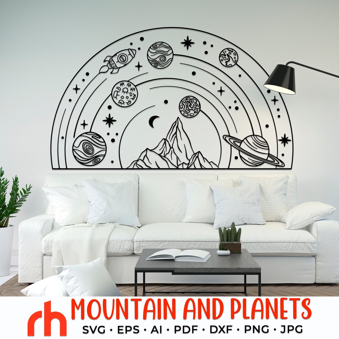 Mountain and Planets SVG, Space Design DXF, Fantasy Landscape Cut File ...