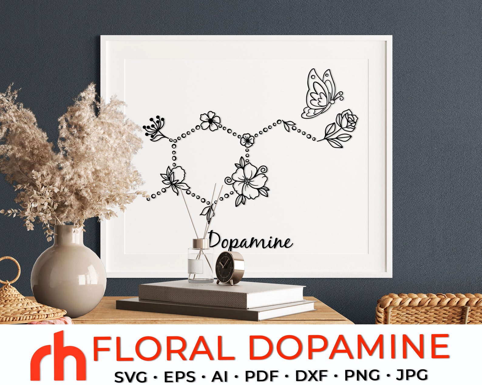 Floral Dopamine SVG, Flower Molecule Cut File, Molecular Structure DXF ...