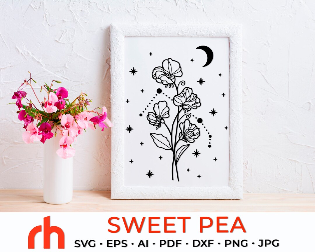 Sweet Pea SVG, Aries Flower Cut File, April Plant DXF, Spring Flower ...