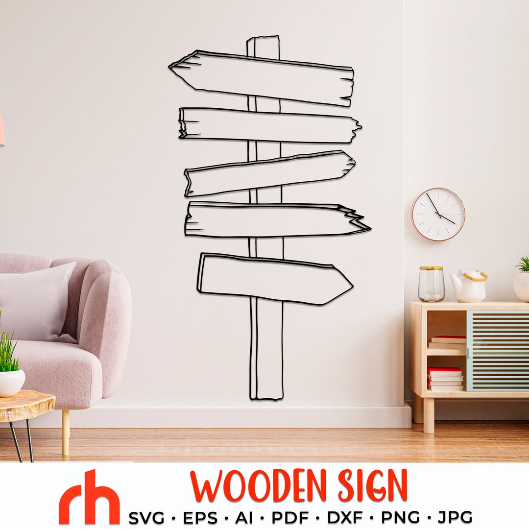 Wooden Sign SVG, Direction Board Cut File, Old Signboard DXF, Signpost ...