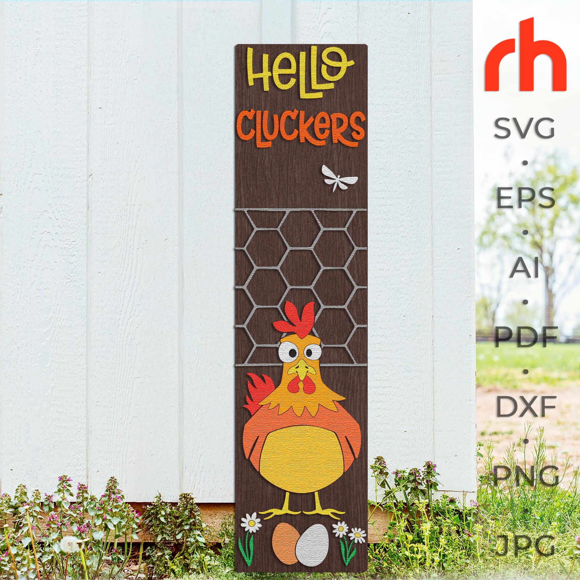 Hello Cluckers SVG, Layered Farm Porch Sign Cut File, Farmhouse Sitter ...