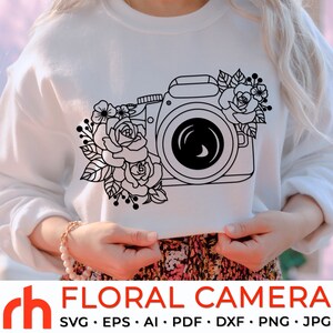 Floral Camera SVG, Flower Camera Cut File, Photographer DXF, Roses ...