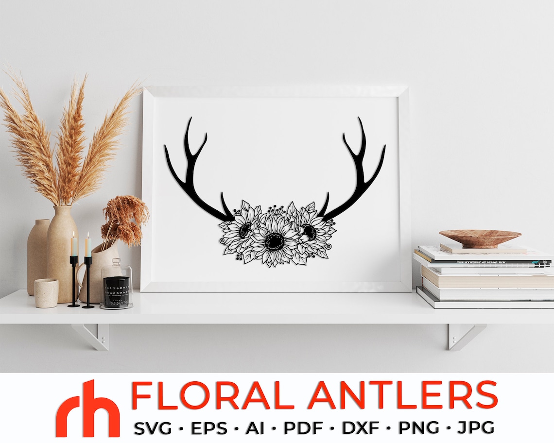 Floral Antlers SVG Flower Buck Cut File | Etsy