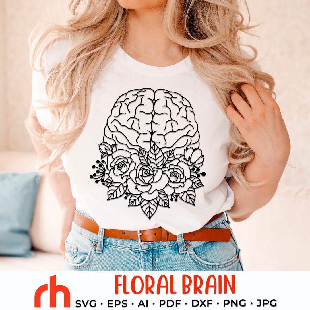 Floral Brain SVG, Flower Anatomy Cut File, Mental Health DXF, Happiness ...