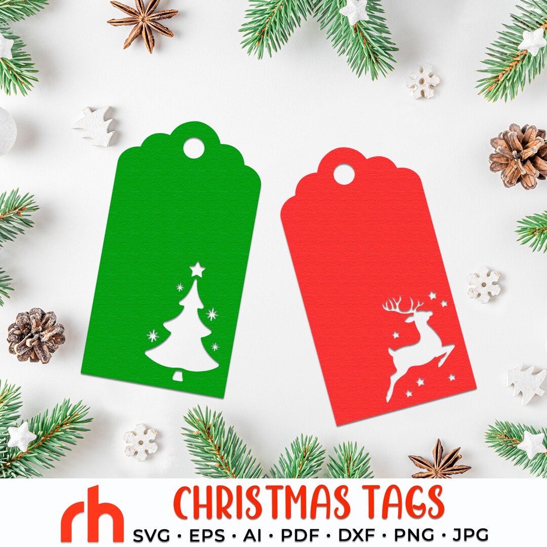 Christmas Tags SVG, Gifts Label Cut File, Reindeer Tag DXF, Christmas ...