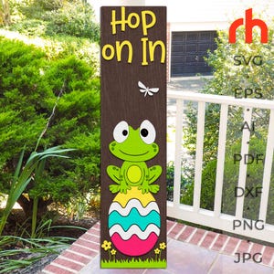 Hop on in SVG, Woodland Layered Porch Sign DXF, Silhouette of a Frog ...