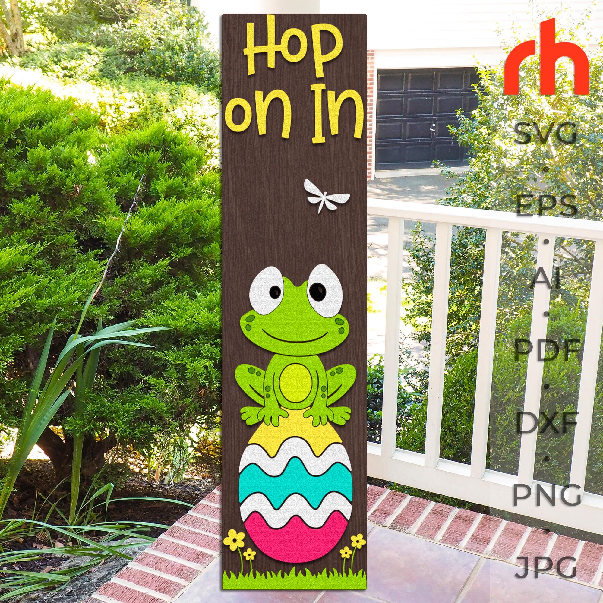 Hop on in SVG, Woodland Layered Porch Sign DXF, Silhouette of a Frog ...