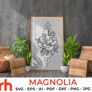 Magnolia SVG, Geometric Flower Cut File, Flower in Circle DXF, Tattoo ...