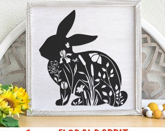 Rabbit in Flowers Svg Country Svg Southern Farmhouse Svg Floral Rabbit ...