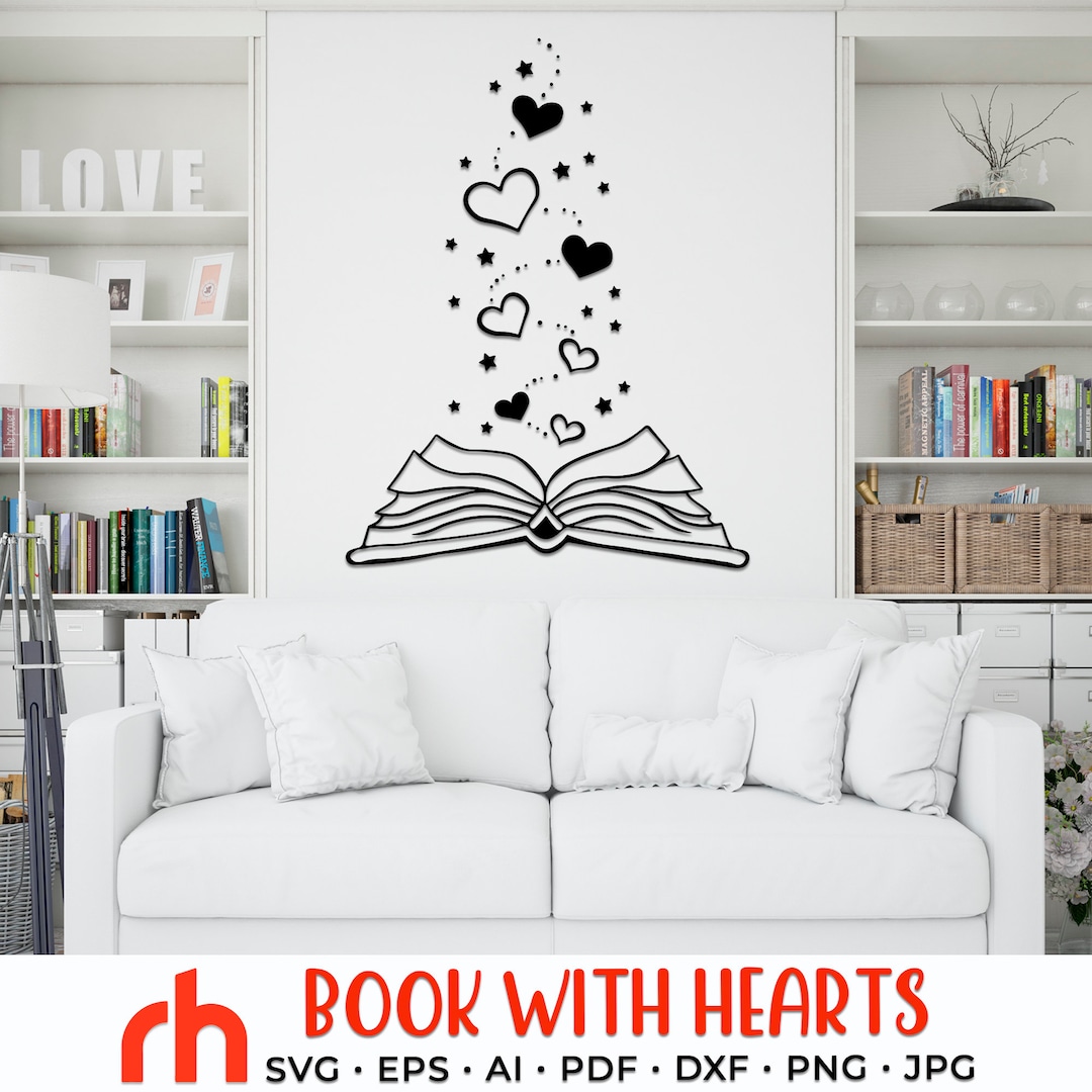 Open Book With Hearts SVG, Love Story Cut File, Valentine's Day Design ...