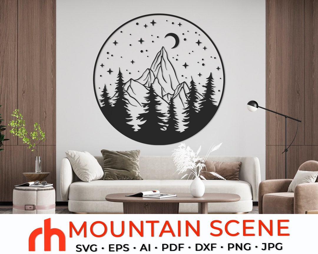 Mountain Scene SVG Outdoor Cut File Adventure Awaits DXF - Etsy