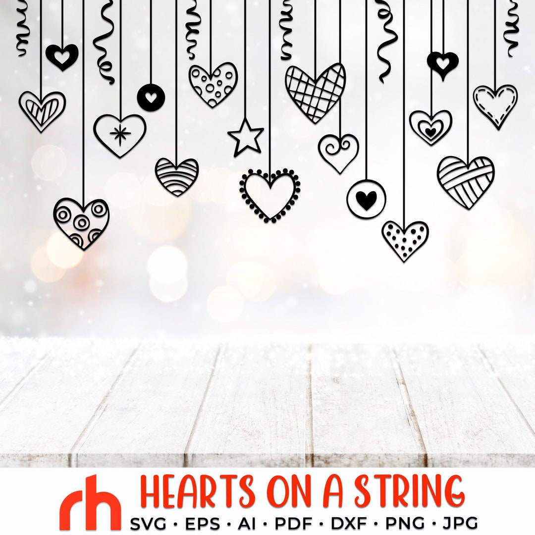 Hearts on a String SVG, Hanging Ornament Cut File, Valentine's Day DXF ...