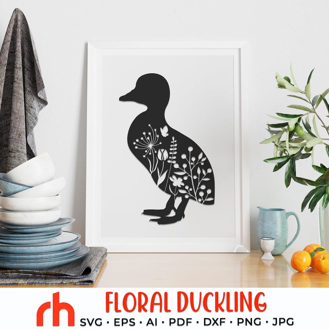 Patito floral SVG, silueta de animal de flor, vida de granja DXF ...