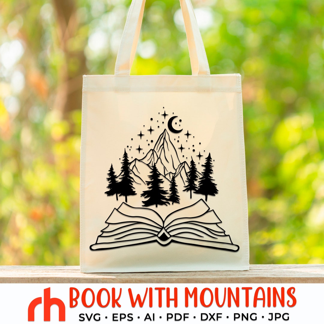 Book With Mountains SVG, Library Cut File, Book With Forest PNG ...