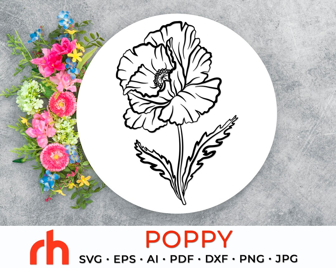Poppy SVG, Leo Flower Cut File, August Plant DXF, Month Flower Vector ...