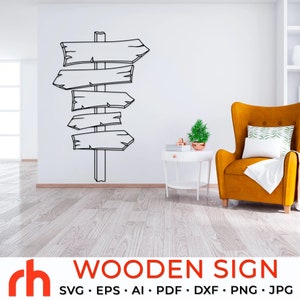Wooden Sign SVG, Direction Board Cut File, Old Signboard DXF, Signpost ...