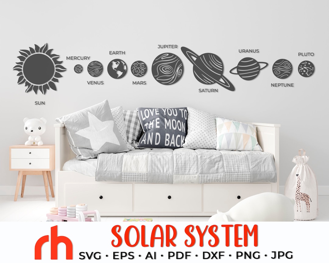 Solar System SVG, Space Wall Art Cut File, Planets Silhouette, Kids ...