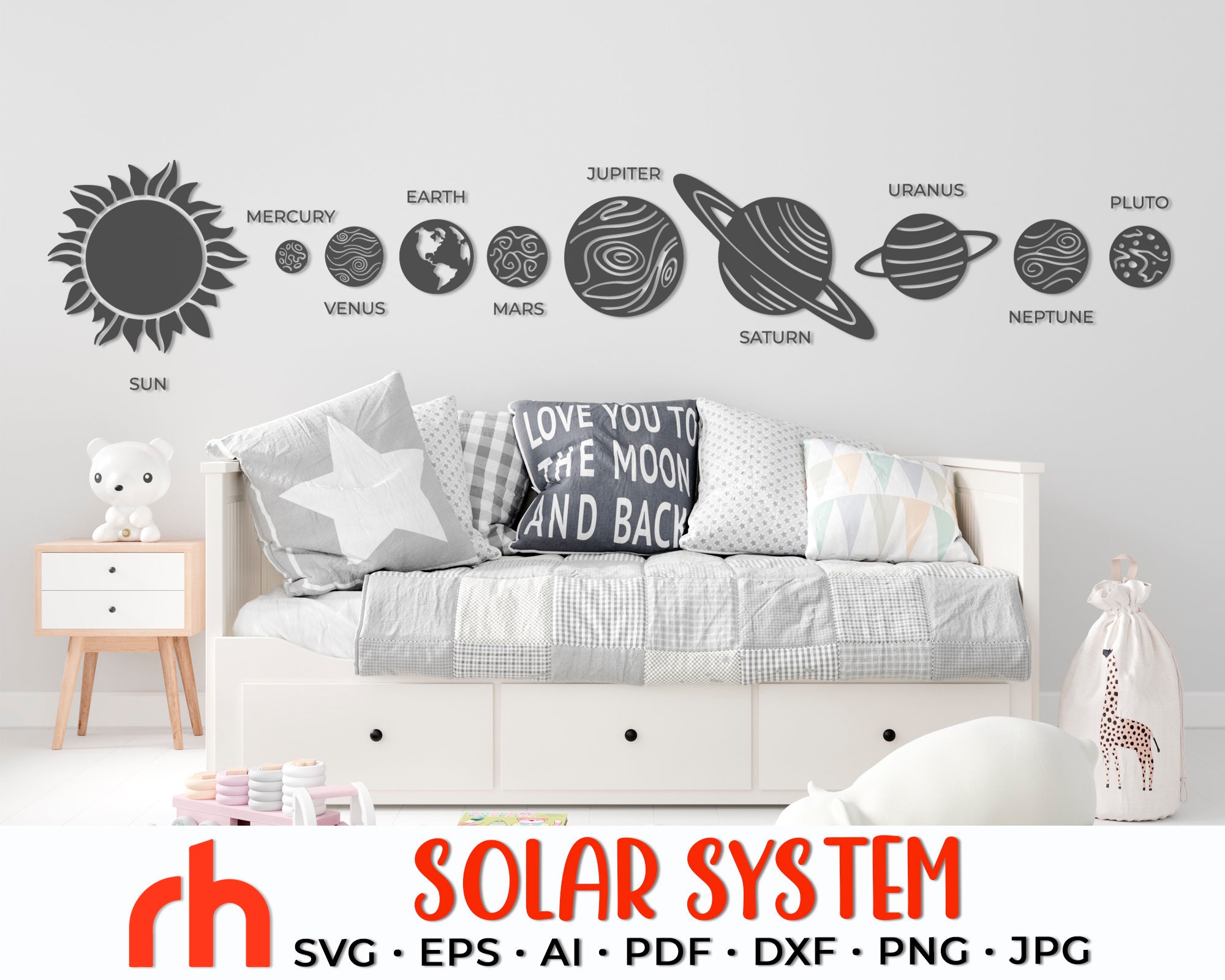 Solar System SVG Space Wall Art Cut File Planets Silhouette - Etsy Canada