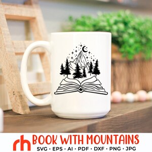 Book With Mountains SVG, Library Cut File, Book With Forest PNG ...