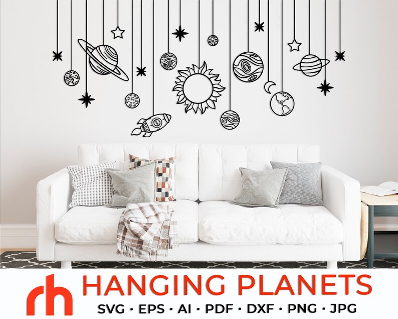 Hanging Planets Cut File, Solar System SVG, Planets on a String, Space ...