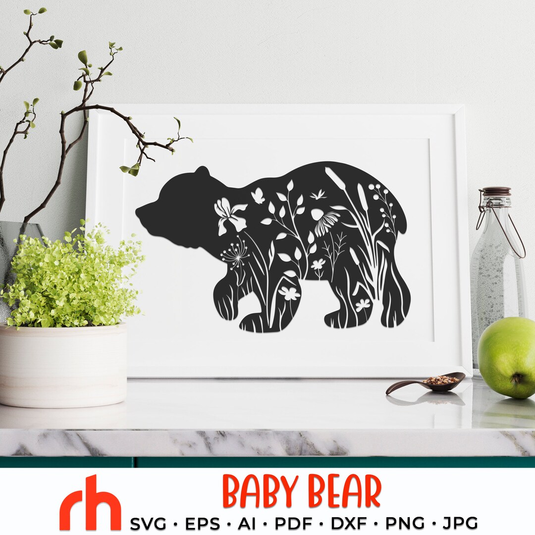 Floral Baby Bear SVG, Forest Animal Cut File, Flower Bear DXF, Wild and ...