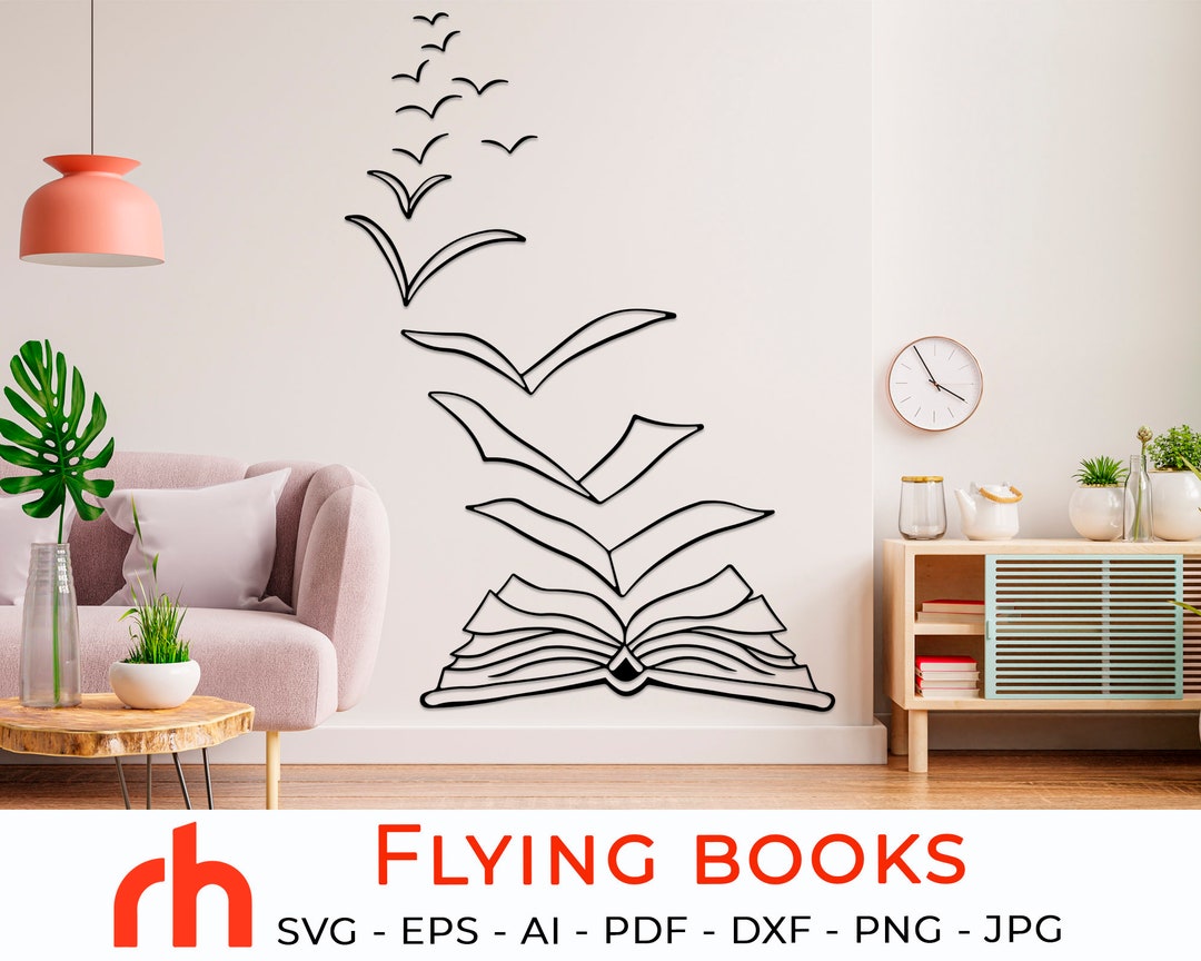 Flying Books SVG, Open Book Cut File, Book Lover DXF, Bookworm Vector ...