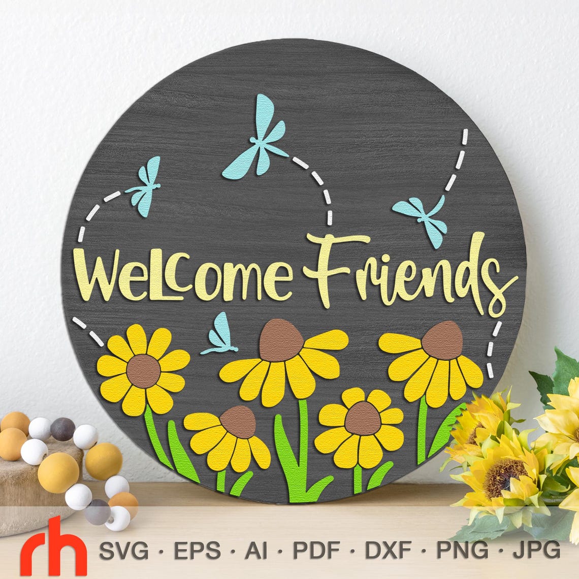 Welcome Friends SVG, Layered Door Sign Cut File, Silhouettes of ...