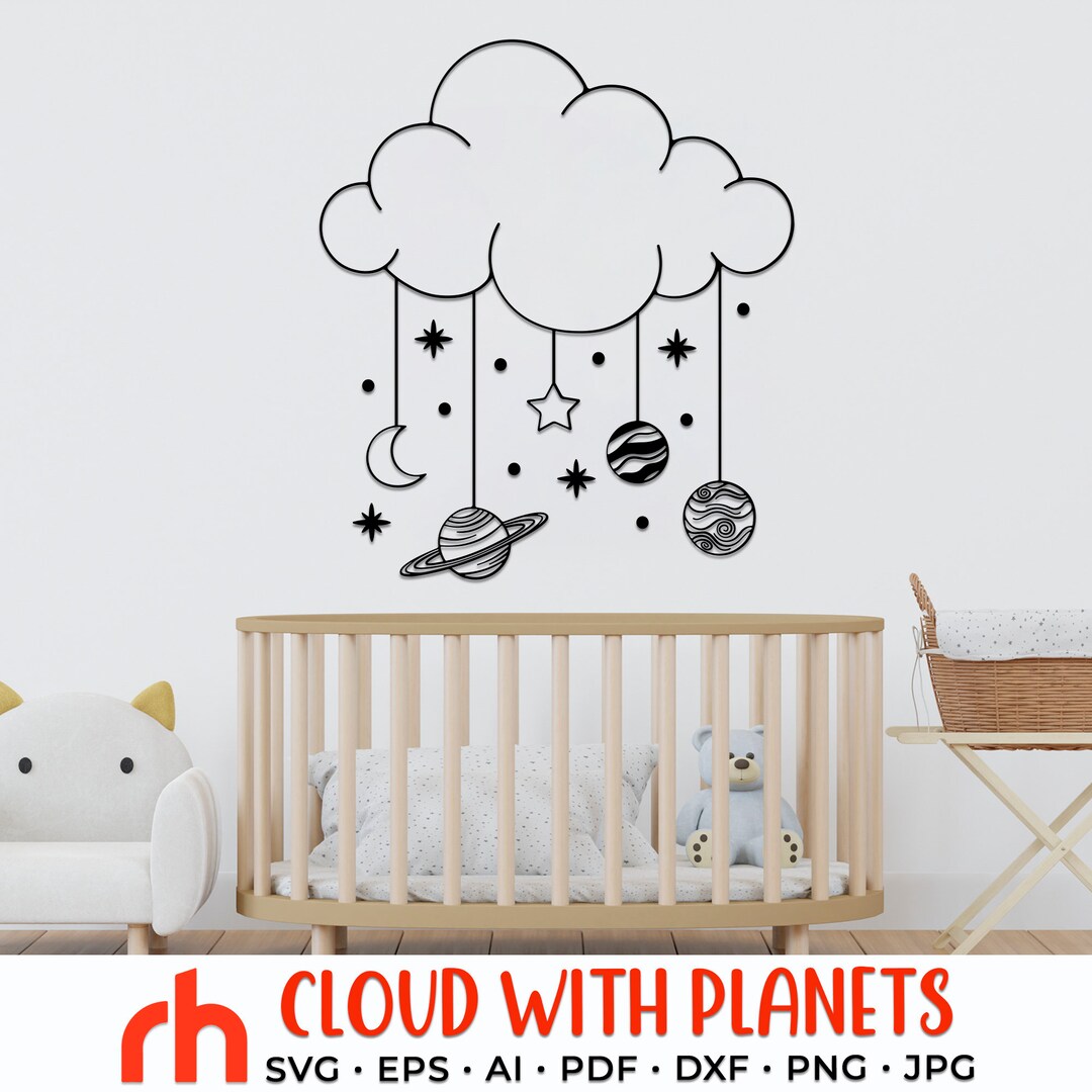 Cloud With Planets SVG, Baby Mobile Cut File, Baby Decor DXF, Space ...
