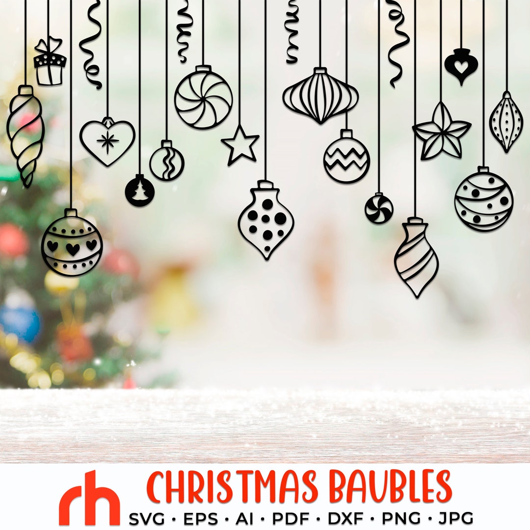 Christmas Baubles SVG, Hanging Balls Cut File, Balls on a String DXF ...
