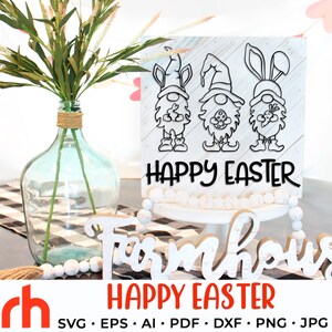 Easter Gnomies SVG, Happy Easter DXF, Spring Window Cut File, Seasonal ...