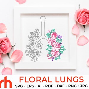 Lungs With Roses SVG, Floral Anatomy Cut File, Just Breathe DXF ...