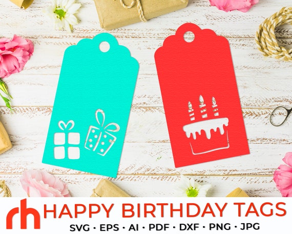 Happy Birthday Tags SVG Gift Label Cut File - Etsy
