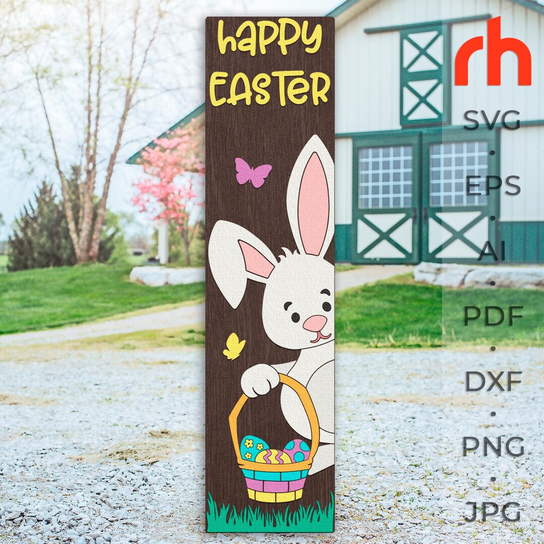 Happy Easter SVG, Layered Porch Sign DXF, Spring Leaner Cut File ...