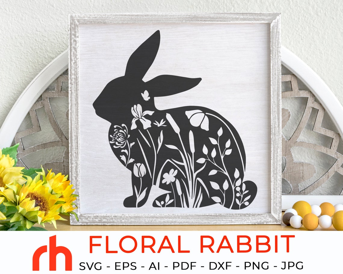 Floral Rabbit SVG Flower Bunny Cut File - Etsy