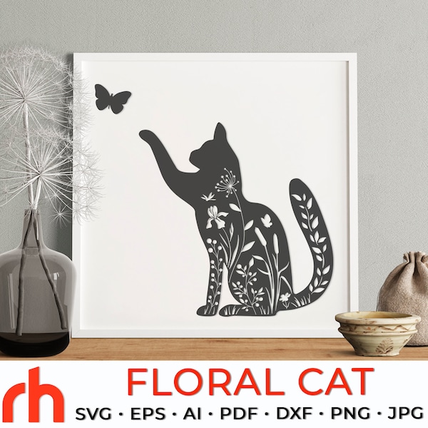 Floral Cat Svg - Etsy