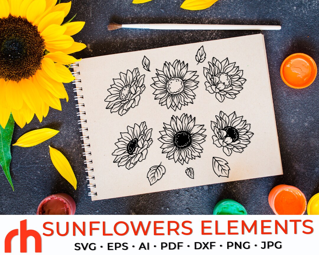 Sunflowers Elements SVG Flowers Bundle Cut File Floral - Etsy