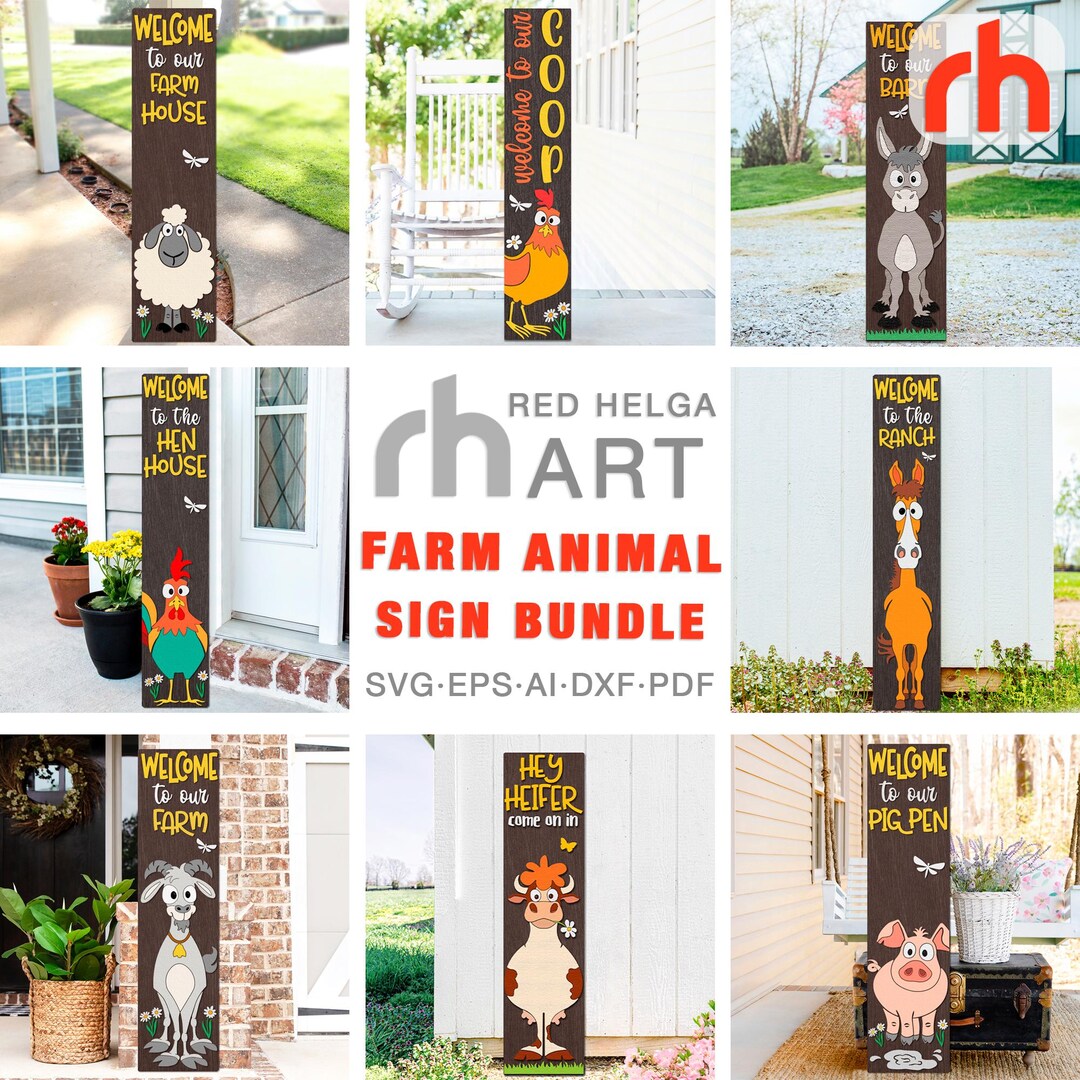 Animal Sign Bundle SVG, Farm Welcome Board, Layered Porch Sign Cut File ...