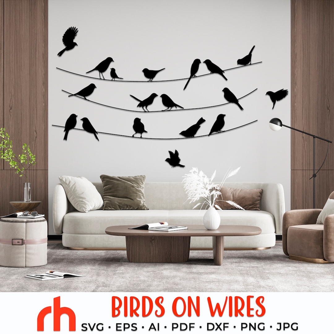 Birds on Wires SVG, Flock of Sparrows Cut File, Birds Silhouettes, Wall ...