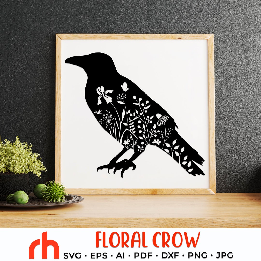 Floral Crow SVG, Forest Animal Cut File, Flower Bird DXF, Wild and Free ...