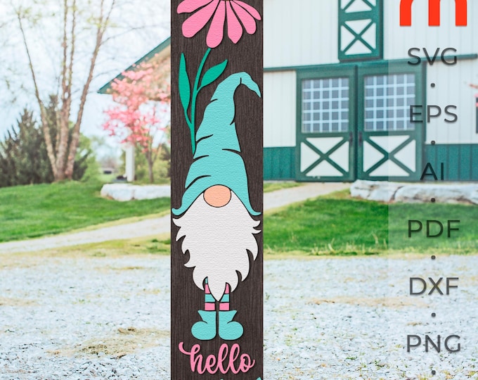 Hello Spring Porch Sign SVG | Interchangeable Gnome Add-on | Vertical ...