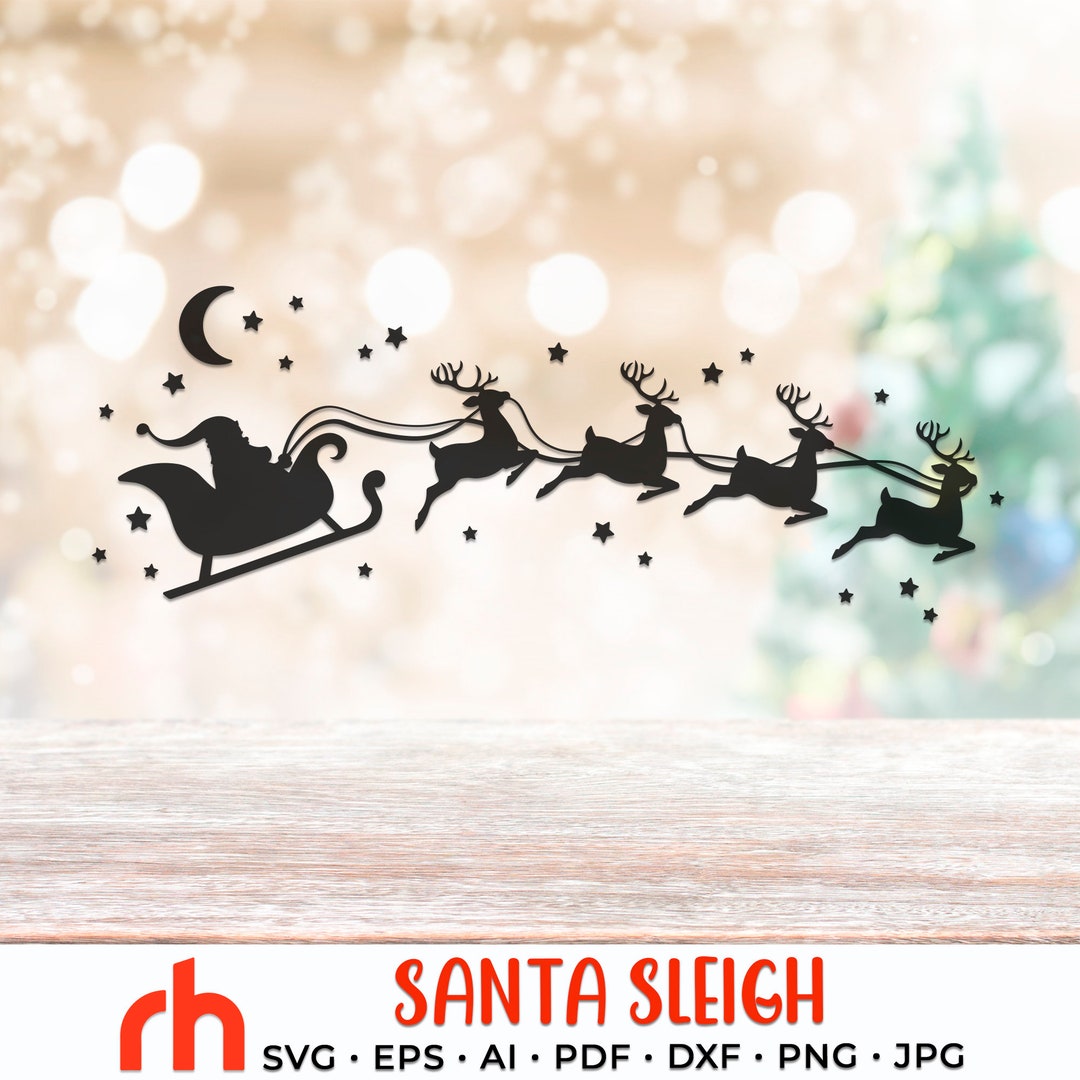 Santa Sleigh SVG, Santa and Reindeers Cut File, Christmas Scene Vector ...