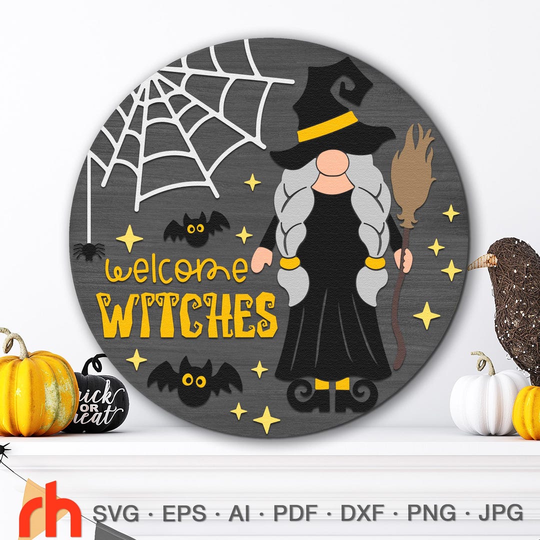 Welcome Witches SVG, Halloween Door Sign Cut File, Silhouette of a ...