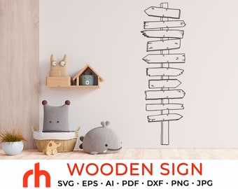 Wooden Sign SVG, Direction Board Cut File, Old Signboard DXF, Signpost ...