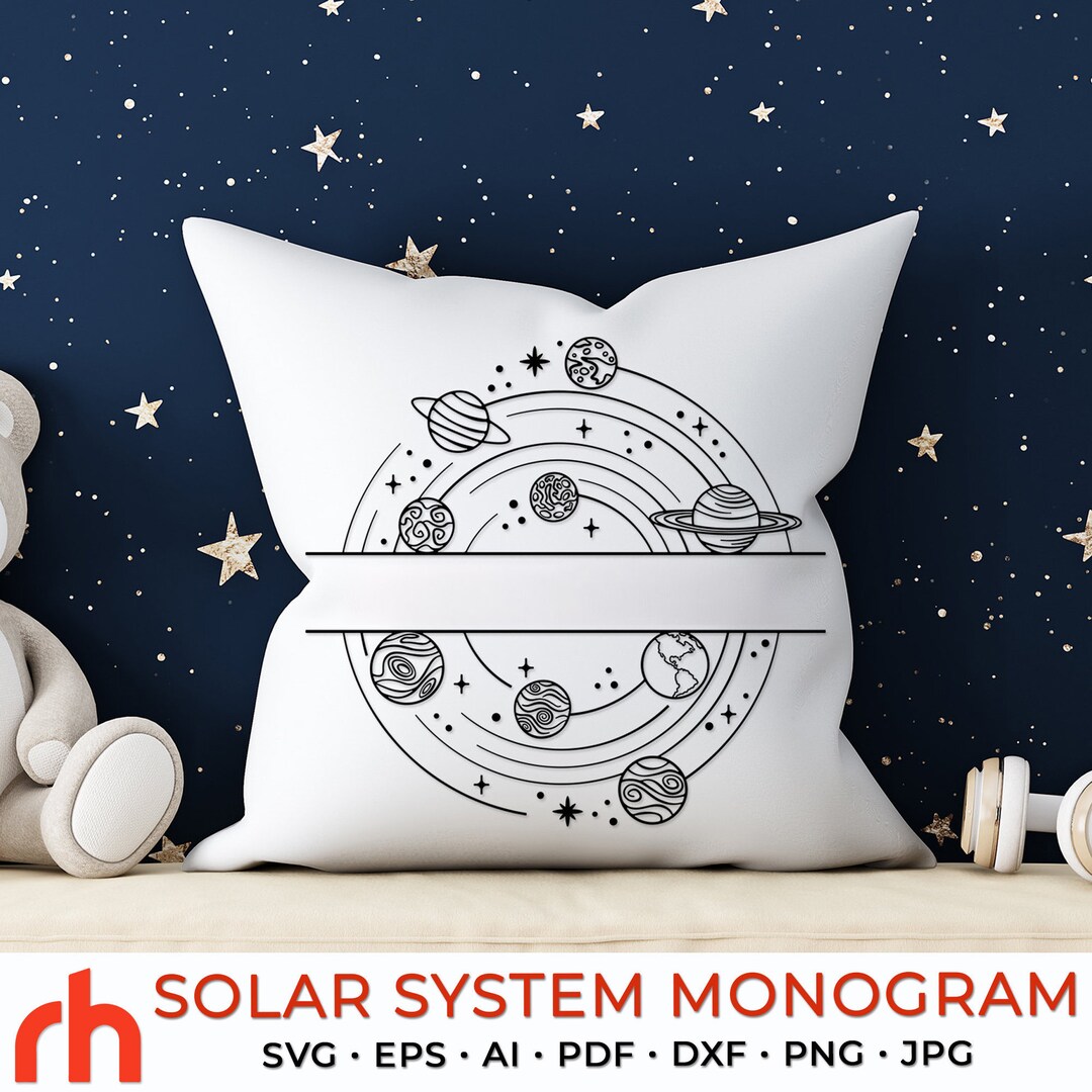 Solar System With Name SVG, Space Logo Cut File, Kids Monogram DXF ...