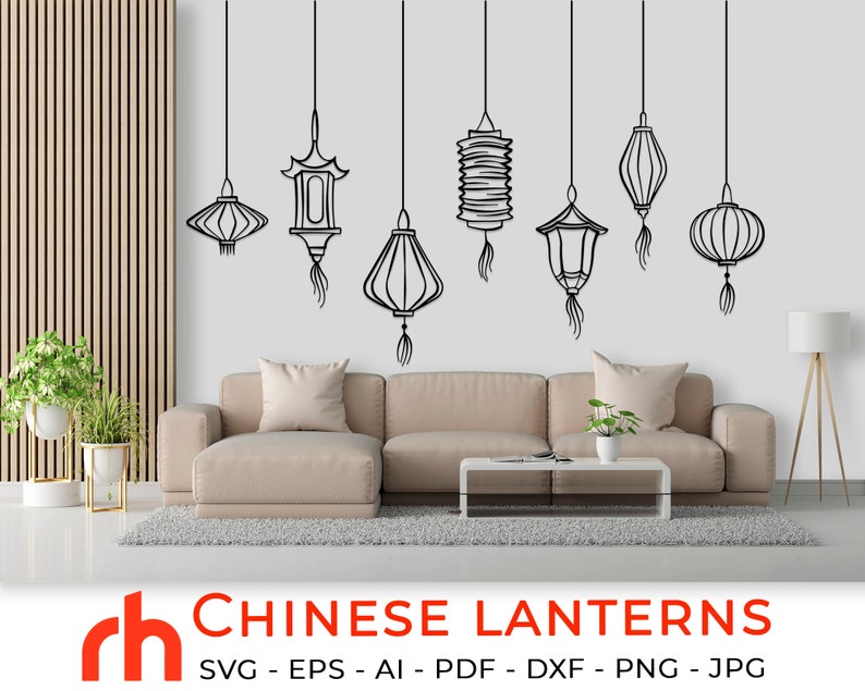 Chinese Lanterns SVG, Hanging Lanterns DXF, Window Decor DXF, Paper ...