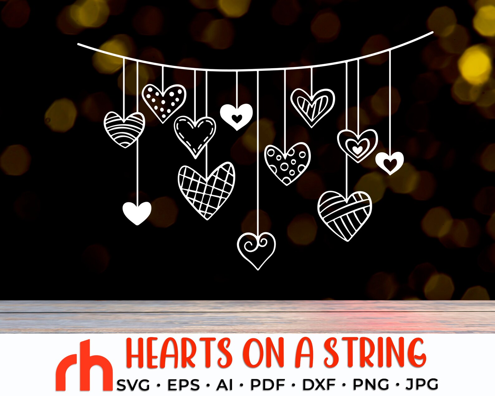 Hearts on a String SVG, Hanging Ornament Cut File, Valentine's Day DXF ...