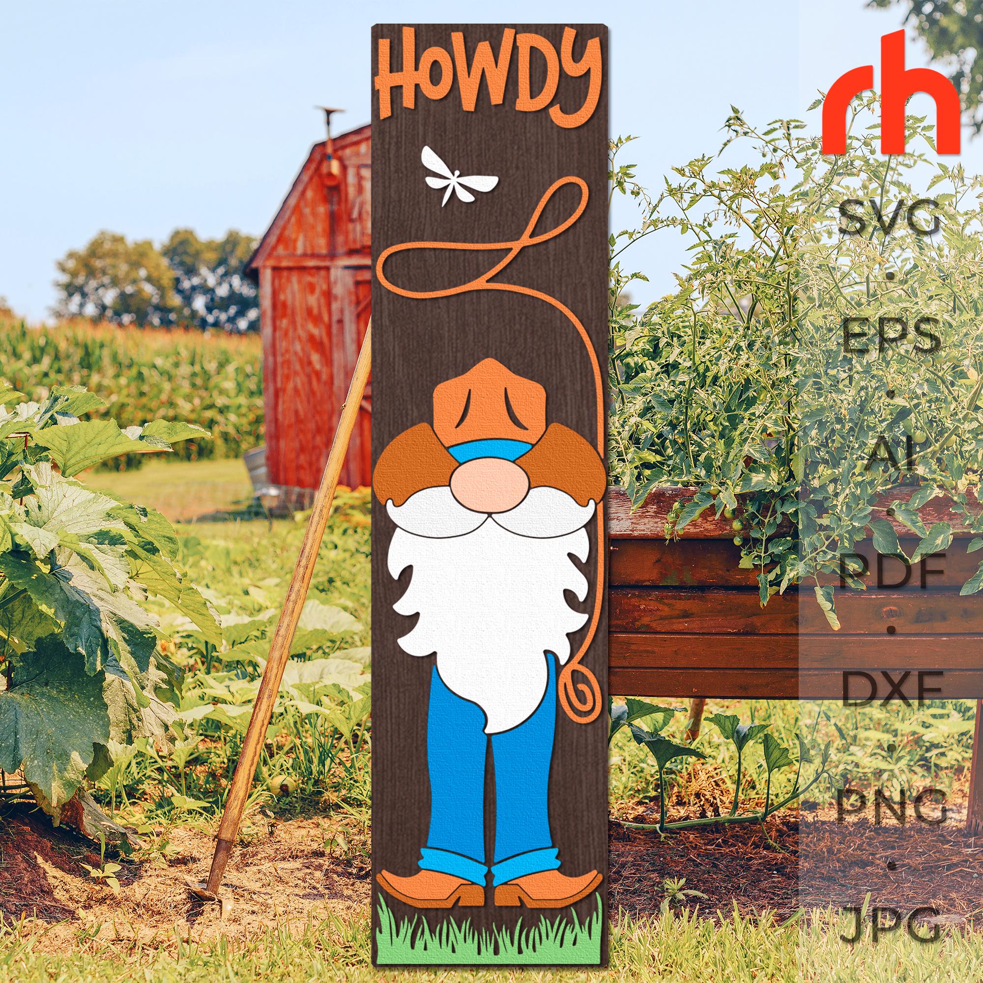 Howdy SVG, Layered Porch Sign Cut File, Cowboy Gnome Silhouette ...