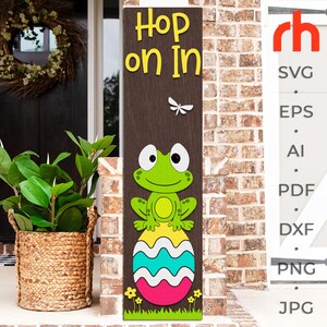 Hop on in SVG, Woodland Layered Porch Sign DXF, Silhouette of a Frog ...