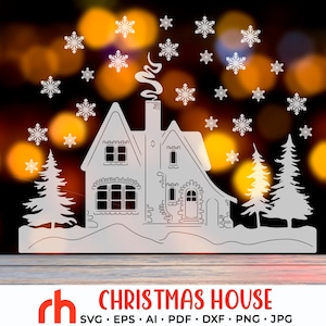 Christmas House SVG, Winter Scene Cut File, Winter Facade DXF, Snowy ...