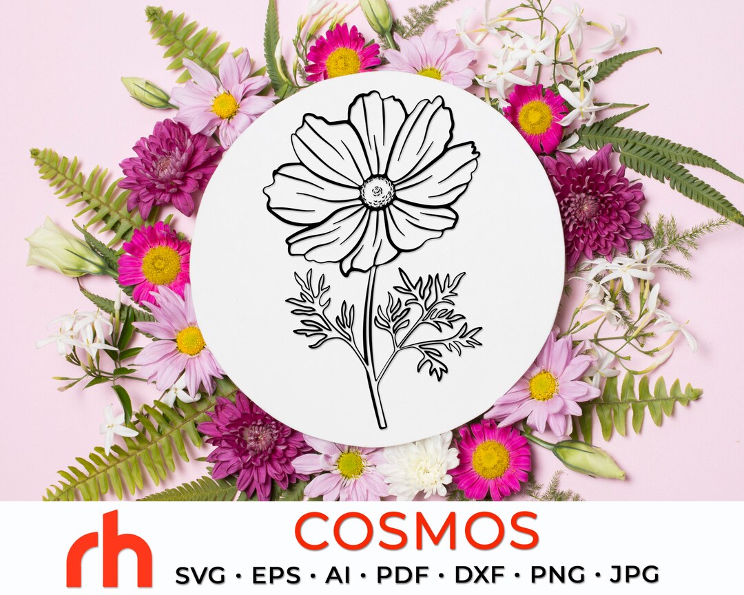 Cosmos SVG, Libra Flower Cut File, October Birth Plant DXF, Fall Flower ...